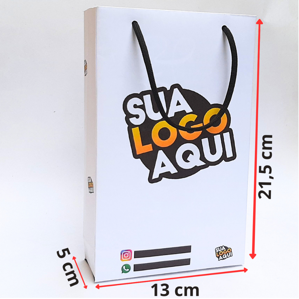 Sacolas Papel Personalizada com sua Logo offset 180g - A21,5 x L13 x C5 ...