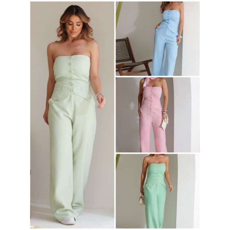 CONJUNTO ALFAIATARIA TOMARA QUE CAIA + CALÇA CANDY COLOR - TECIDO ...