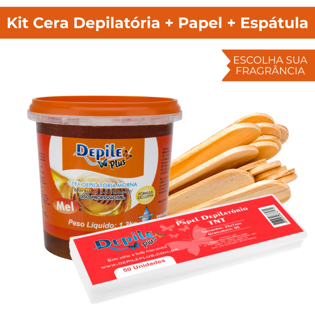 Kit Cera de Depilação 1,3kg + Papel Depilatorio 50 Unidades + Espatula ...
