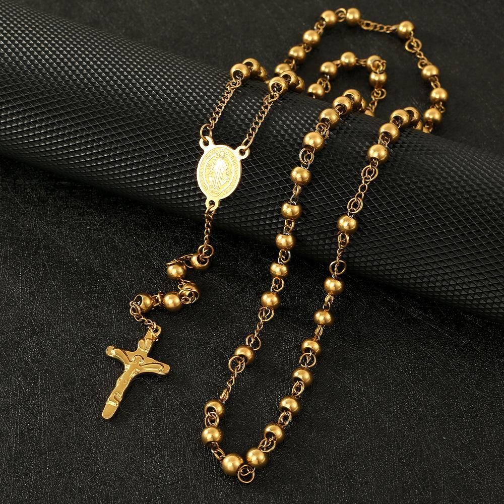 Terço Masculino Religioso com Cruz Aço Inoxidável Colar 60cm ...