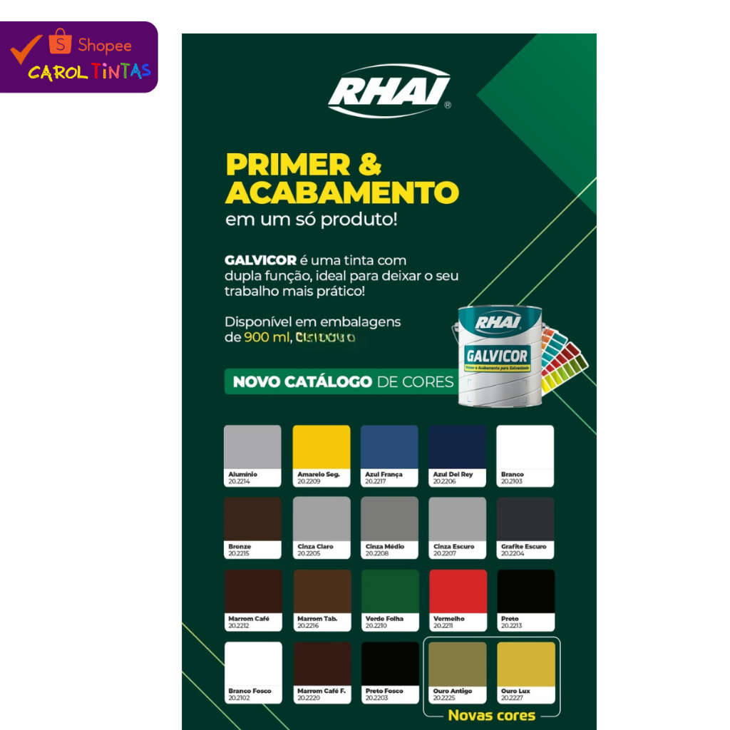 Tinta Esmalte Sintético Galvicor 900ml para Ferro, Galvanizado, madeira ...