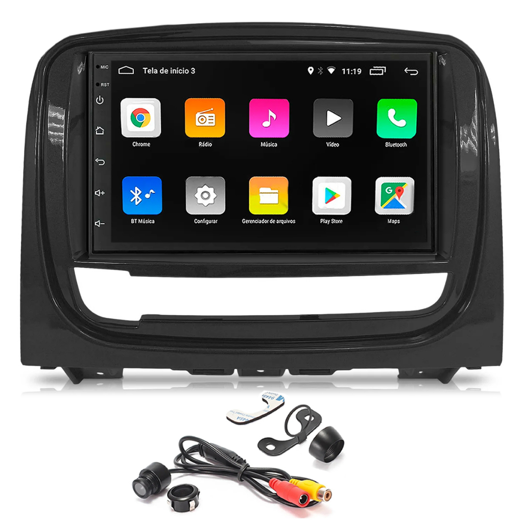 KIT Multimídia Android Carplay Mp5 Gps Wifi Palio Siena Strada 2013 À 2020 + Moldura + Câmera de ...