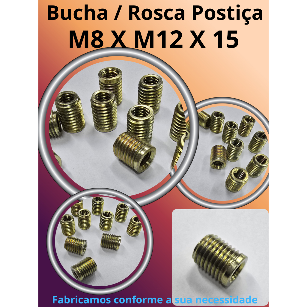 Bucha Postiça M8 x M12 x 15 - Bucha rosqueada / Tucho - alta ...