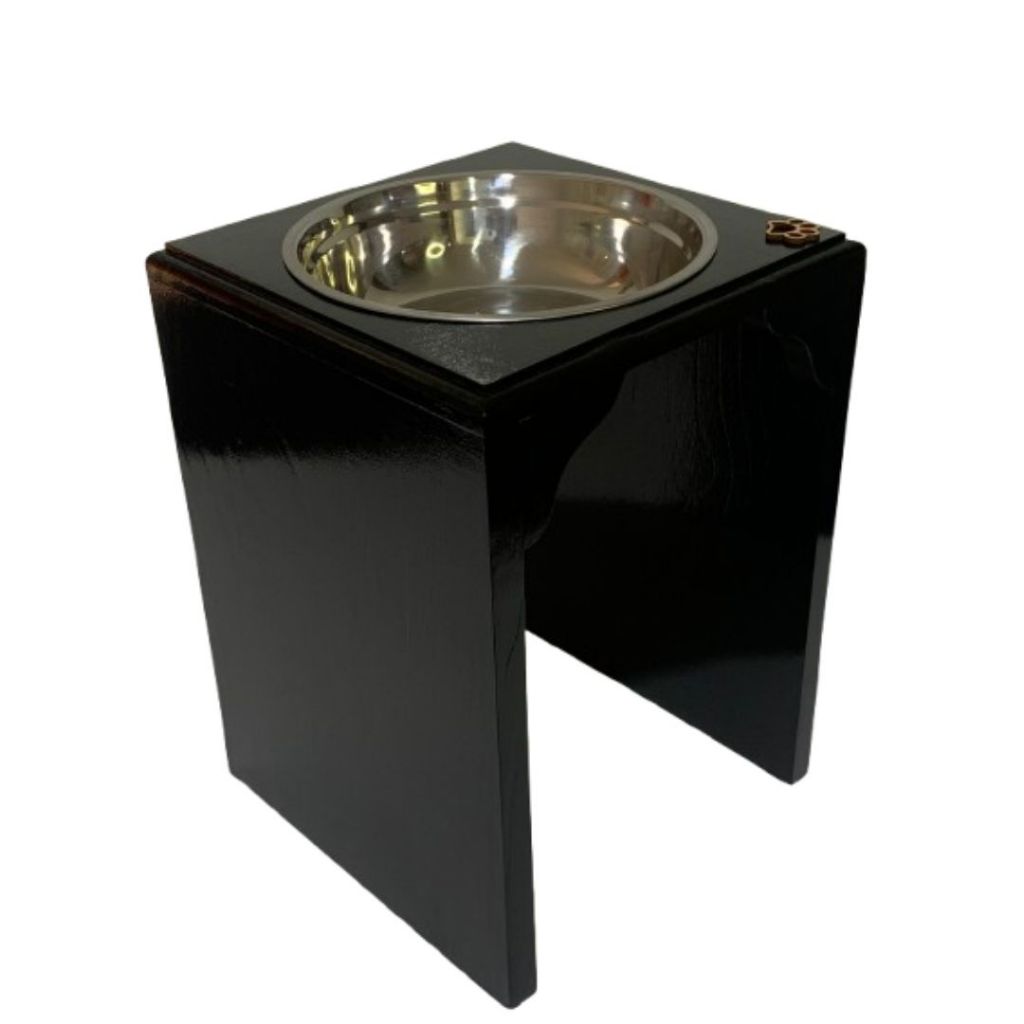 Comedouro Individual Elevado Extra G Preto Grande Porte Madeira Pinus ...