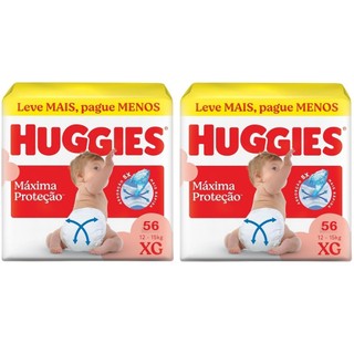 Kit 2ptes Fralda Huggies Máxima Proteção Hiper XG 56un cada - Total ...