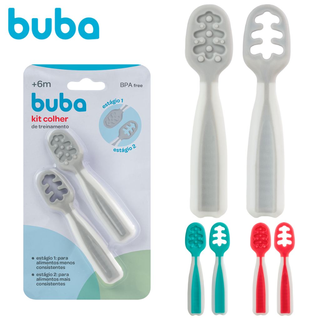Colher 2 Estágios Buba Treinamento Auto Alimentação Cinza Rosa Verde ...