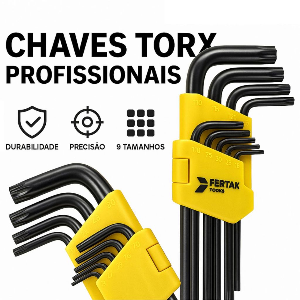 Jogo De Chave Torque Torx Tipo L Com 9 Peças T10 À T50 Com Guia Eda ...