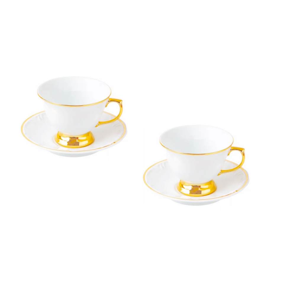 2 Xícaras 200ml C/ Pires Pomerode Ouro Luxo Porcelana Schmidt ...