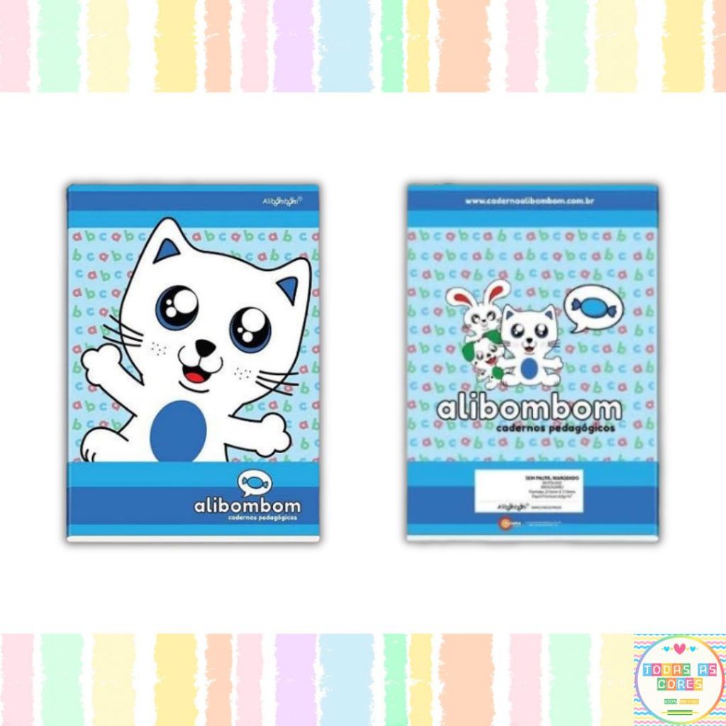 Kit 3 Cadernos Sem Pauta Alibombom Azul Capa Dura 80 Folhas Educação ...