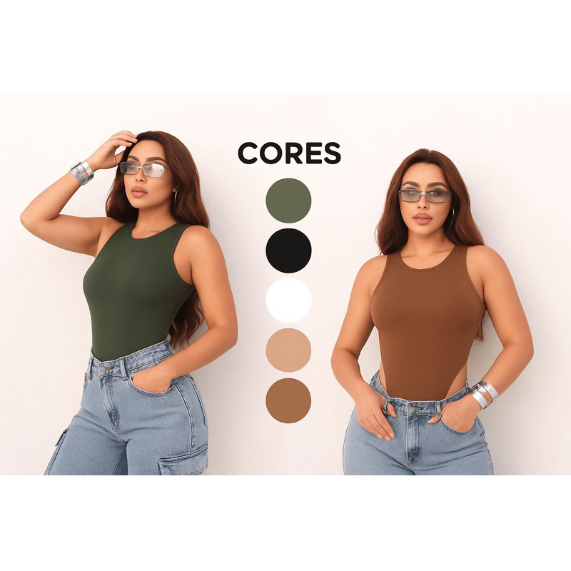 Body Cavado Liso Suplex Feminino Regata Gola Careca | Shopee Brasil