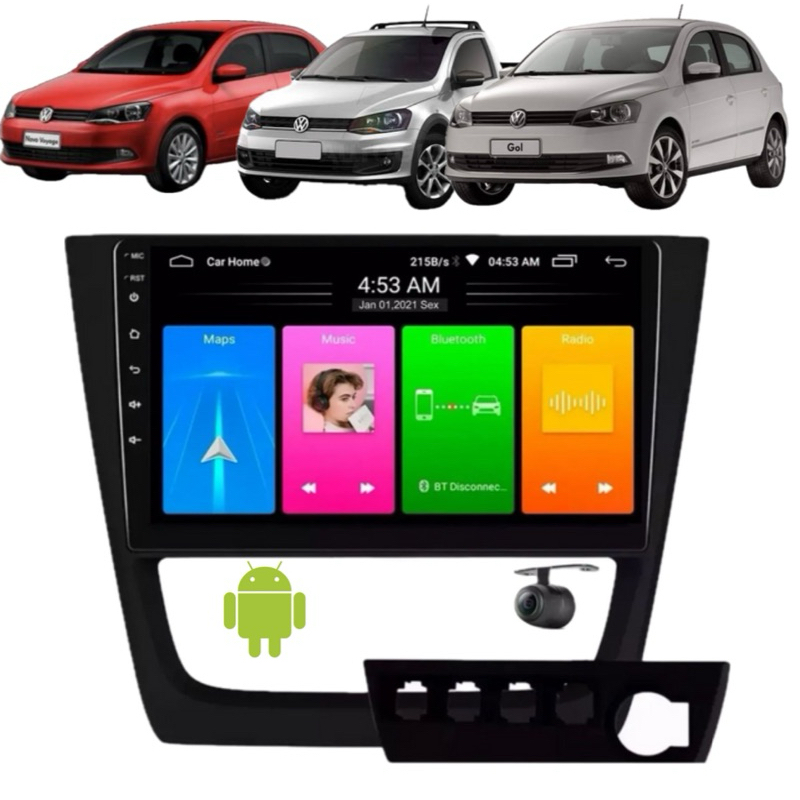 Multimidia 9Pol Android Auto CarPlay Gps Gol Saveiro Voyage G6 2013 2014 2015 + Moldura 9 ...