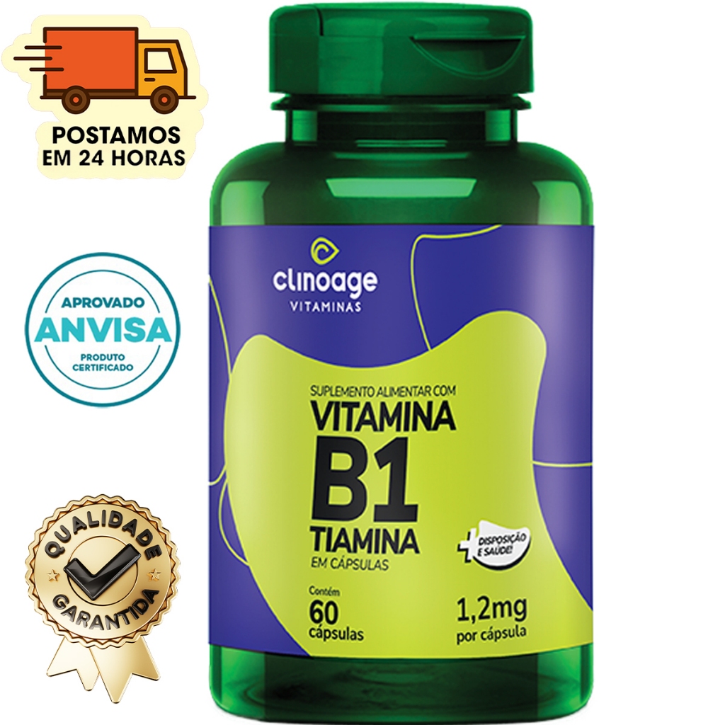 Vitamina B1 Tiamina - 60 Cápsulas 1,2mg - Clinoage | Shopee Brasil