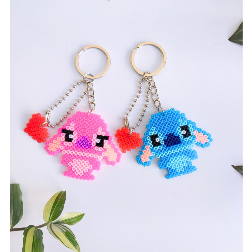 Chaveiro Pixel Art Stitch e Angel Hama Beads/Perler Beads | Shopee Brasil