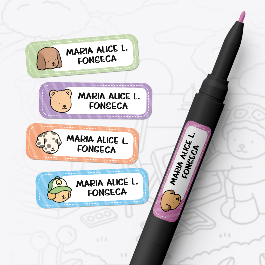 100 Etiquetas Adesivas Personalizadas com Nome para Canetas de Colorir ...