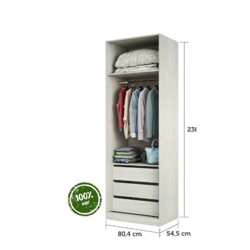 Guarda-Roupa Closet Prime 3 Gavetas + Maleiro + Cabideiro | Design ...