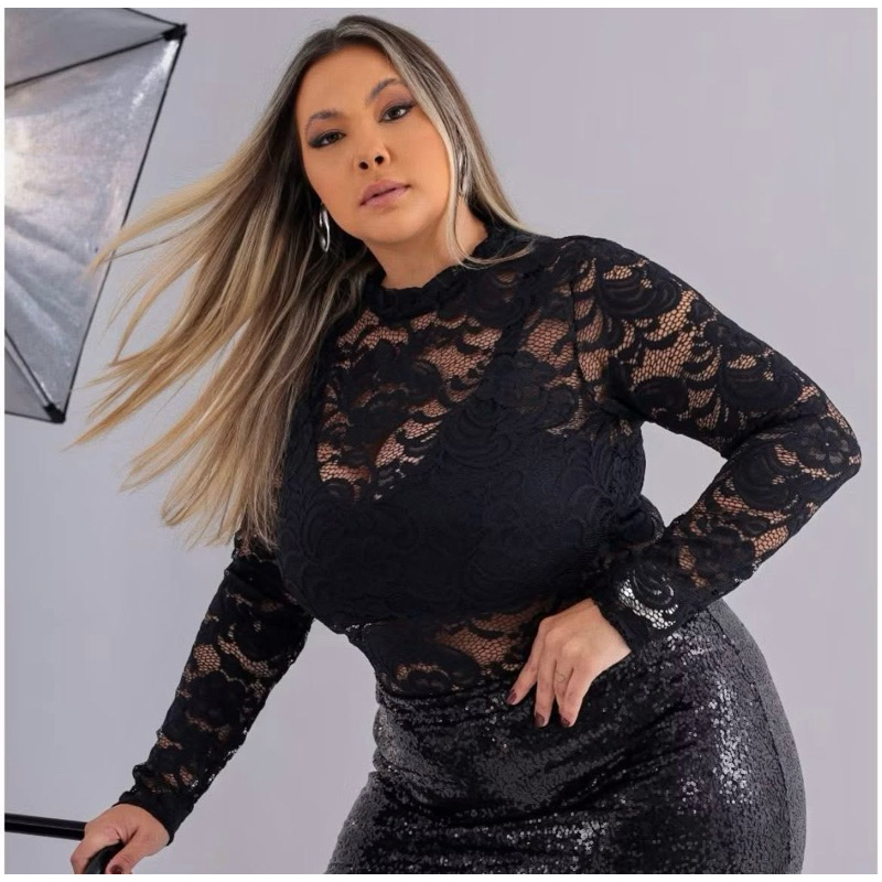 Body renda floral manga longa plussize | Shopee Brasil