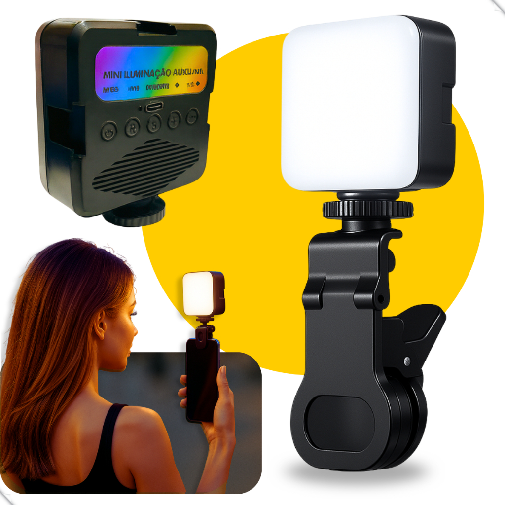 Mini Ring Light Portátil LED e RGB Recarregavel, Luz de Selfie Celular ...