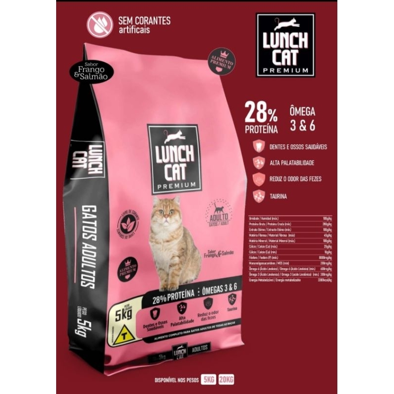 Kit Ração Premium Lunch Cat Gatos Adultos Frango & Salmão e 3 pacotes ...