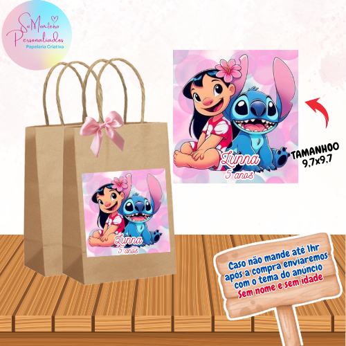 50 Rótulos Adesivo para Sacola Kraft Lilo e Stitch Personalizado ...