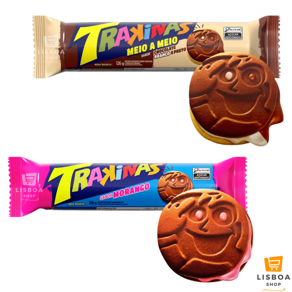 Bolacha Recheada Trakinas Chocolate Biscoito Kit 5 Pacotes 126g ...