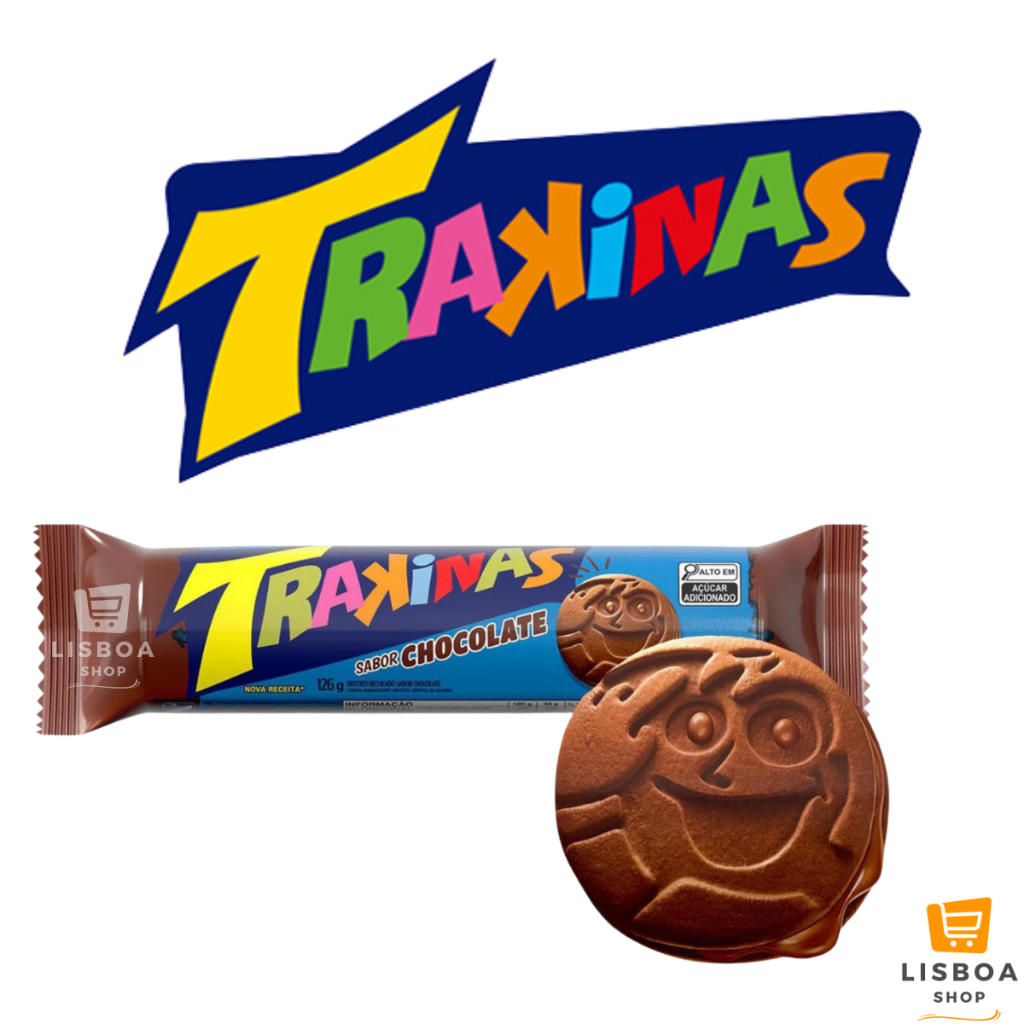 Bolacha Recheada Trakinas Chocolate Biscoito Kit 5 Pacotes 126g ...