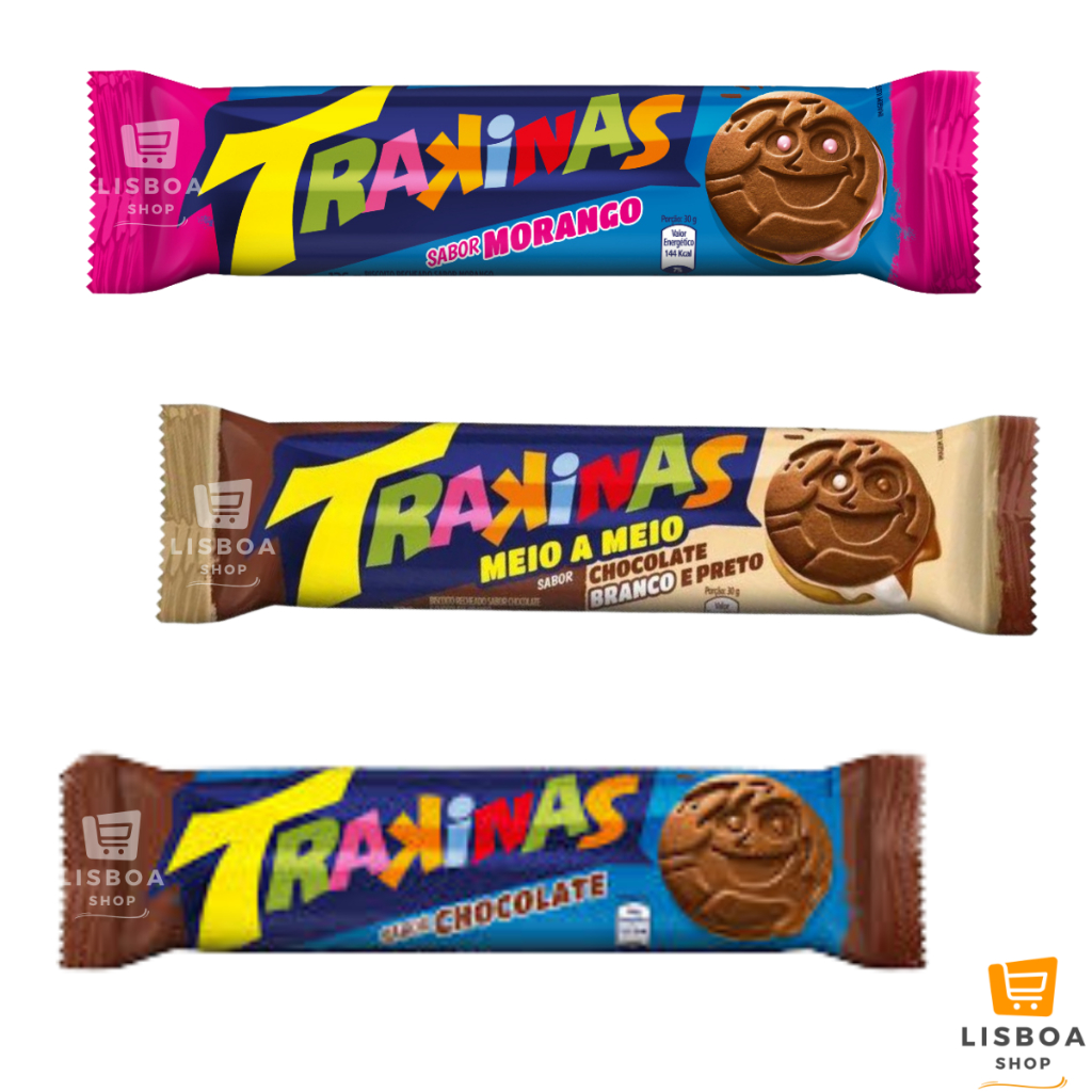 Bolacha Recheada Trakinas Chocolate Biscoito Kit 5 Pacotes 126g ...