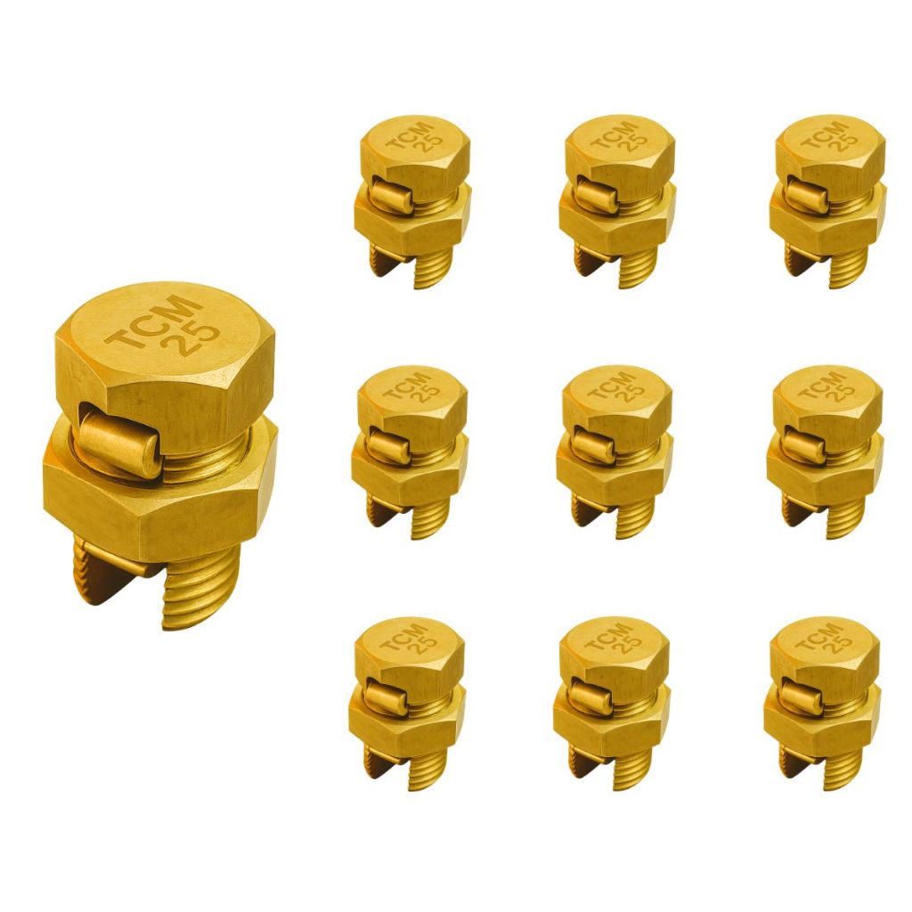 Kit 10 Conector Split Bolt 25mm Latão Sistemas Aterramento Emendas ...