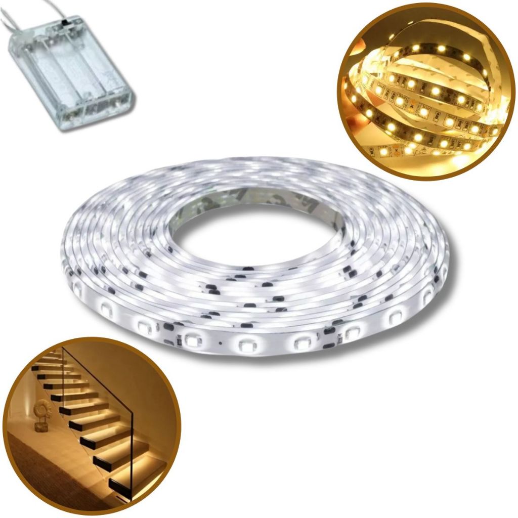 Fita De Led Fio Led De Pilha Autocolante 2m 120 LEDs Cordão Mangueira ...