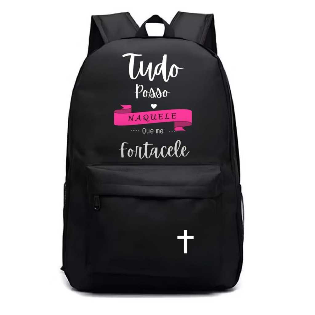 Mochila Estampada Tudo Posso Naquele Que Me Fortalece Lançamento Envio ...