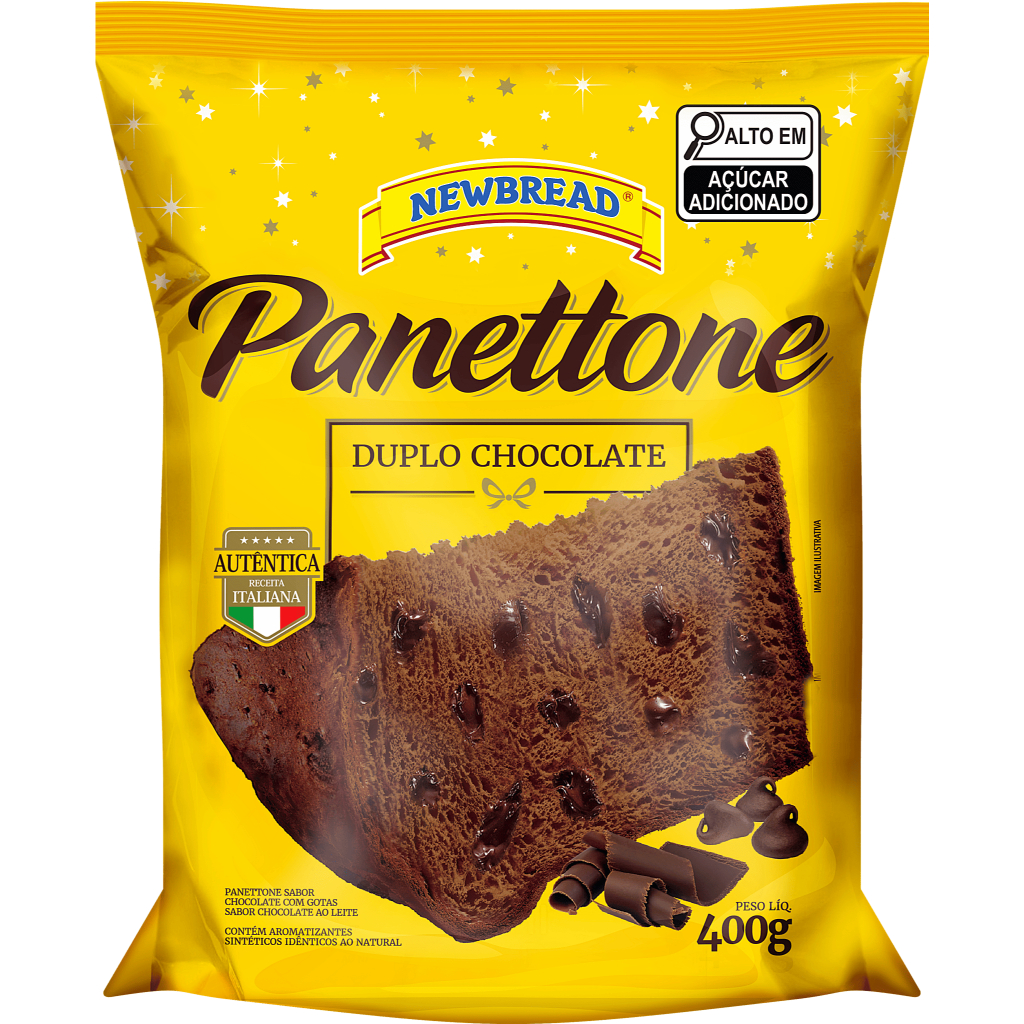 Panettone Newbread - Duplo Chocolate | Chocotone 400g | Shopee Brasil