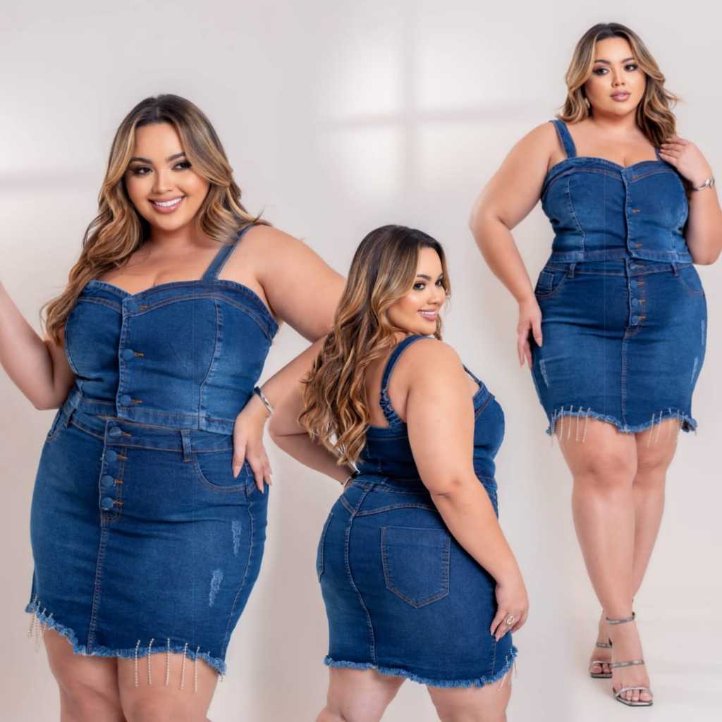 Conjunto jeans PLUS SIZE premium com lycra ref:2459 | Shopee Brasil