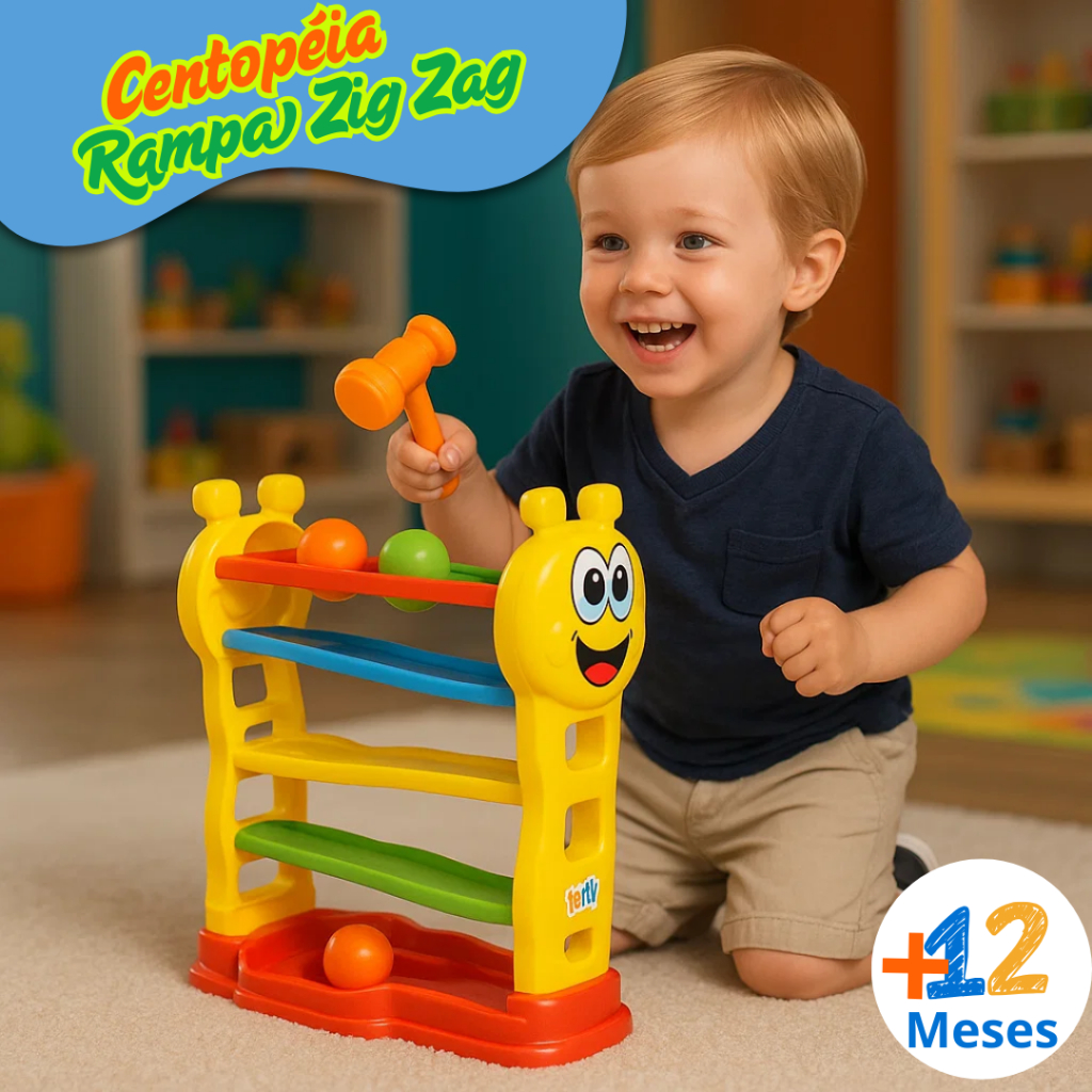 Brinquedo para Bebê 12 meses Torre Zig Zag com Martelinho Centopéia Maral | Shopee Brasil