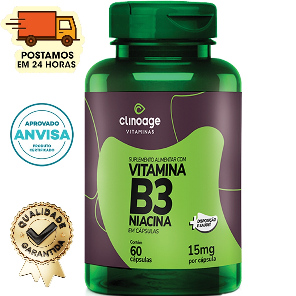 Vitamina B3 Niacina - 60 Cápsulas 15mg - Clinoage | Shopee Brasil
