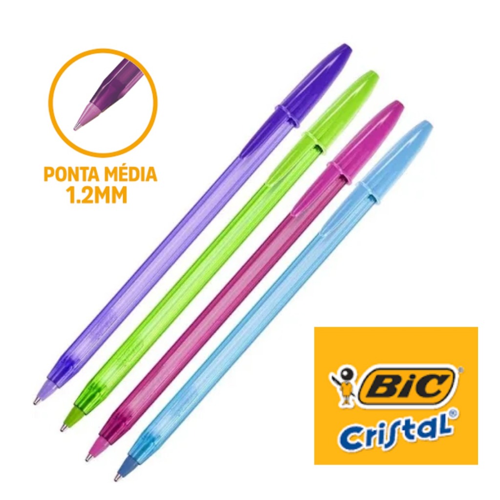 Caneta Bic Cristal Fashion Cores Vivas 1.2mm Cor da tinta Colorida Cor ...