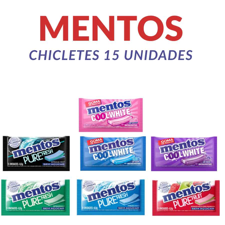 Chiclete Doces Mentos slab Pure Fresh 3 Camadas Sem Açúcar com 15 pçs ...