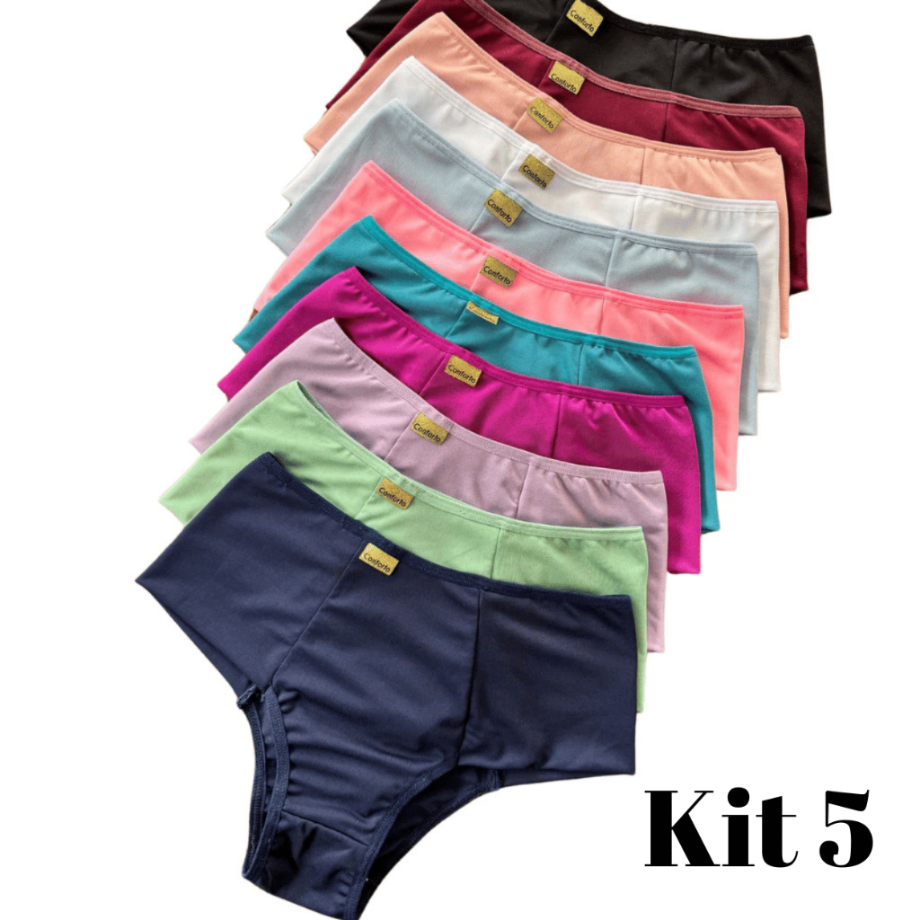 Kit 5 Calcinha Pala Dupla Feminino Segura BarrigaRevenda Conforto ...