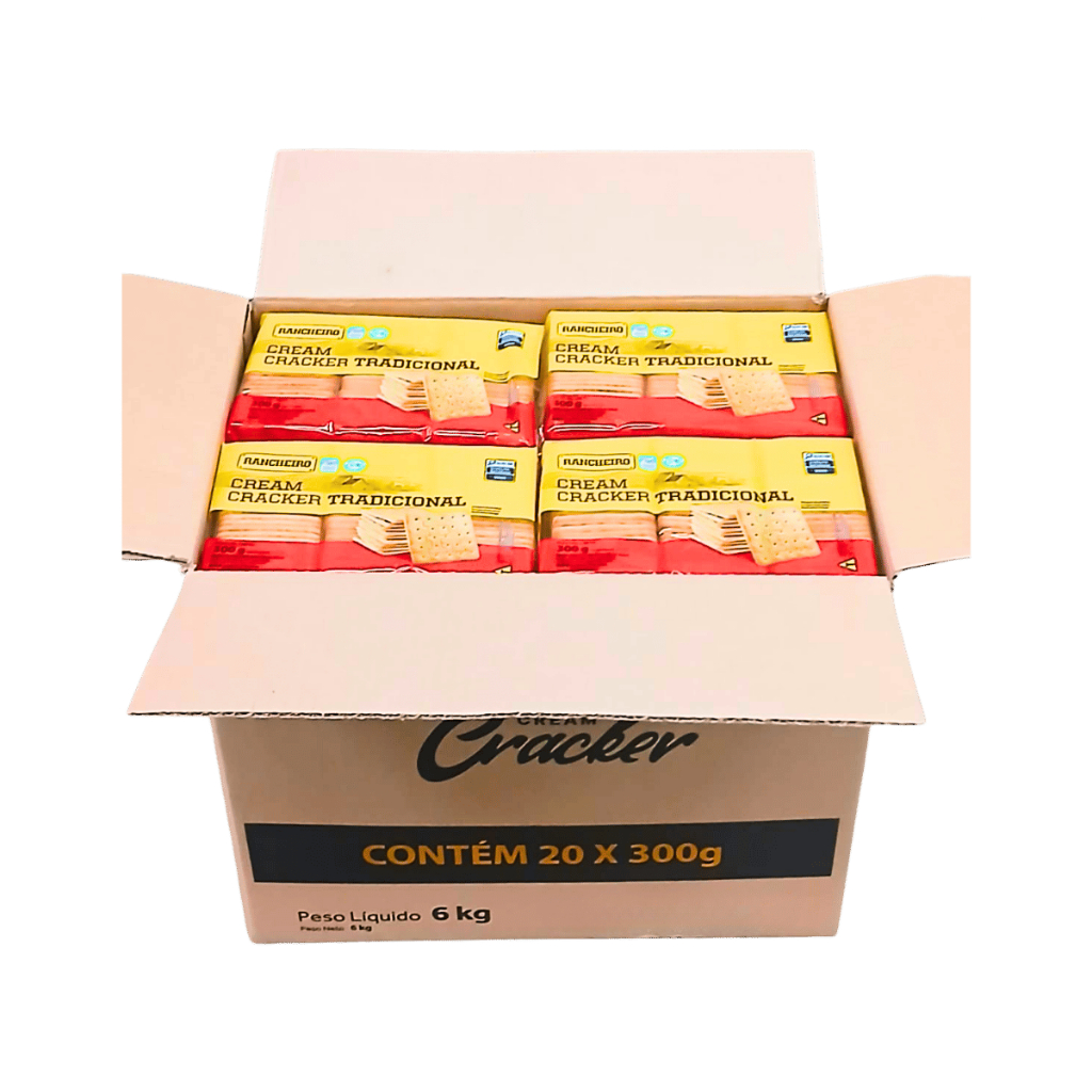 CREAM CRACKER TRADICIONAL SEM LACTOSE VEGANO 300G RANCHEIRO CAIXA C/ 20 ...
