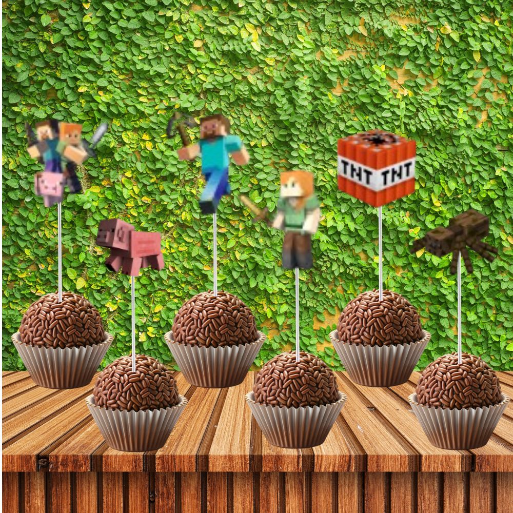 50 ou 100 Topper de Docinho Minecraft - Topper de Cupcake Minecraft ...