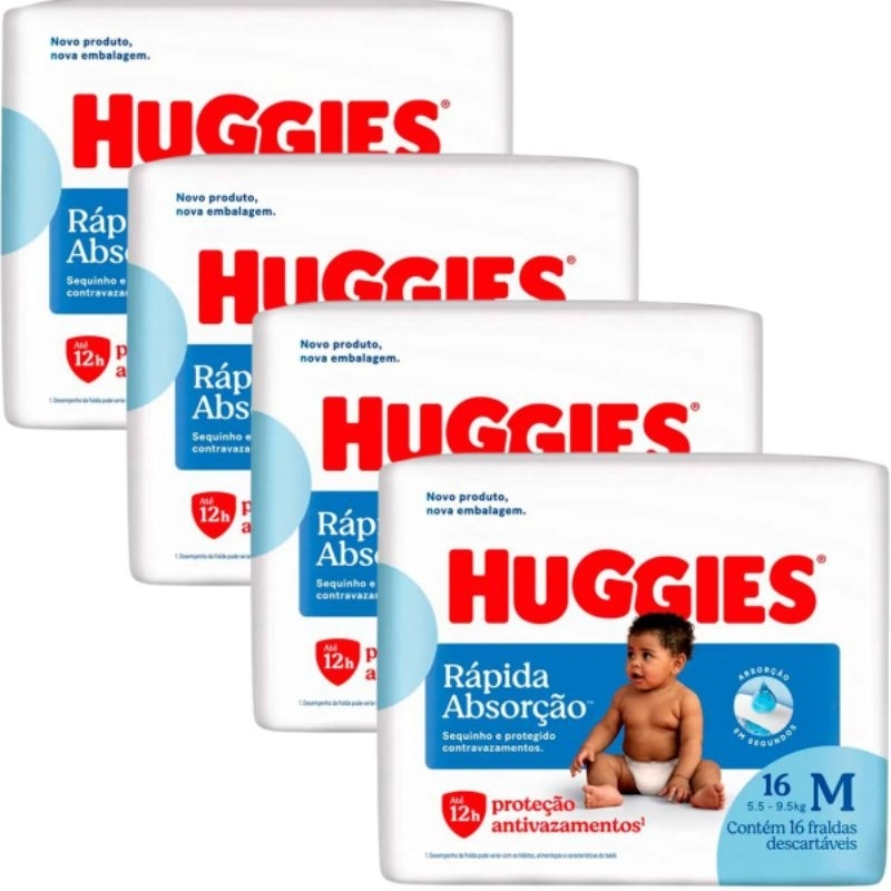 4 Pacotes da Fralda Descartável Huggies Rápida Absorção, Tamanho M ...