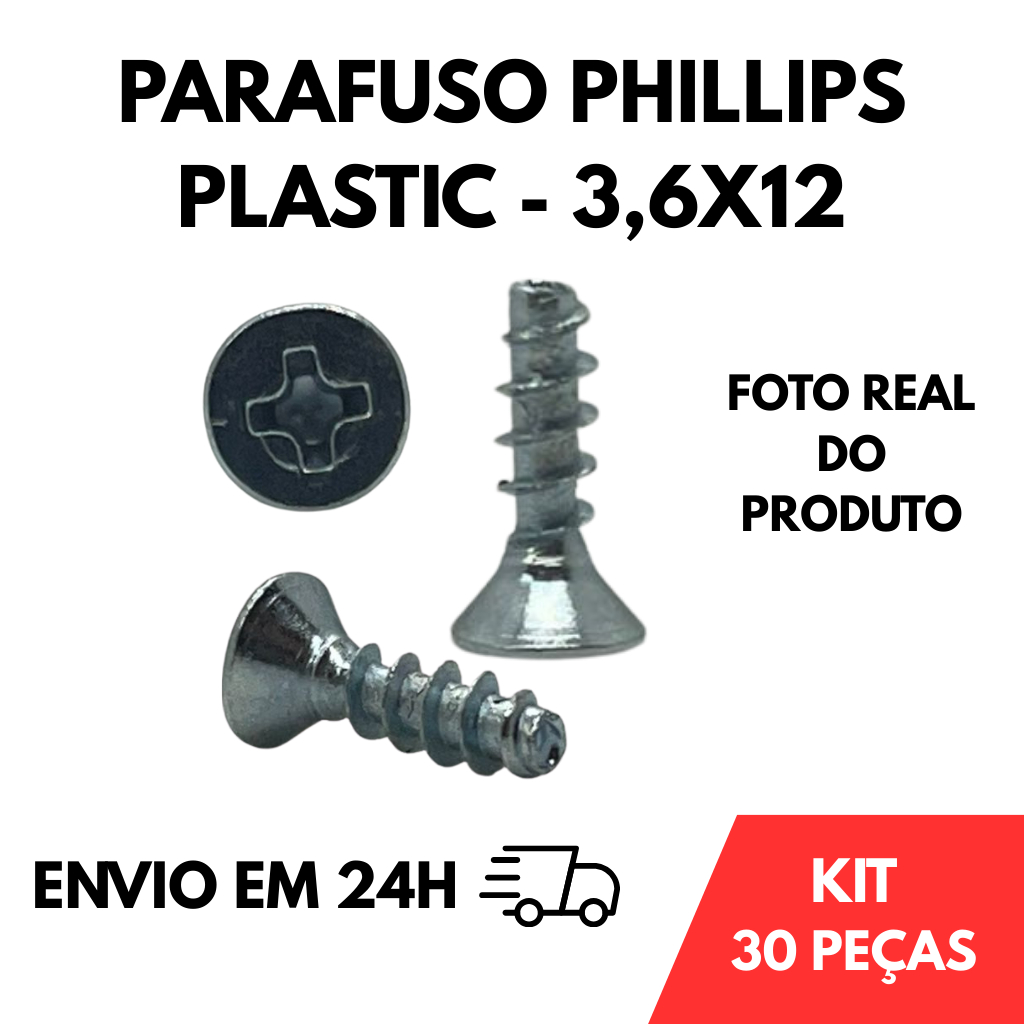 Kit Parafuso Plastic 3,6x12 Phillips - 30 Unidades | Shopee Brasil