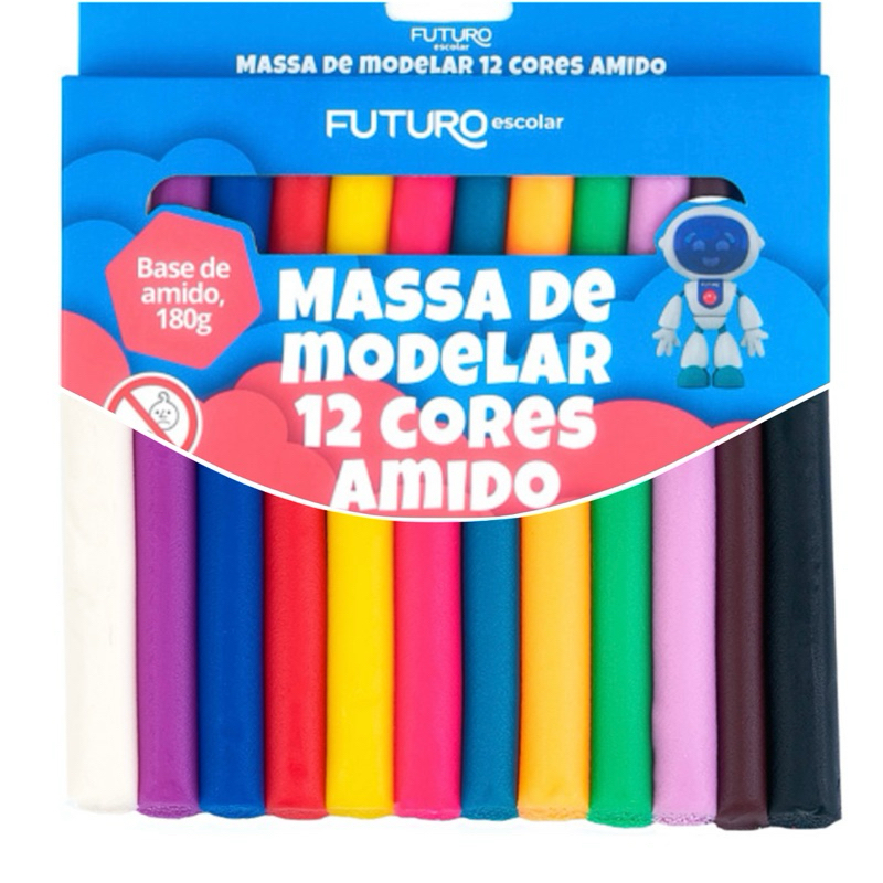 MASSA MODELAR 12 CORES 180G - FUTURO UNIDADE OU KIT COM 2 e 4 CAIXAS ...