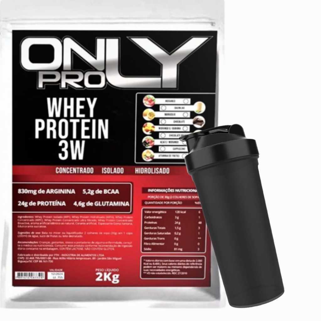 whey protein concentrado isolado hidrolisado 3w 2kg OnlyPro + coquetleira | Shopee Brasil