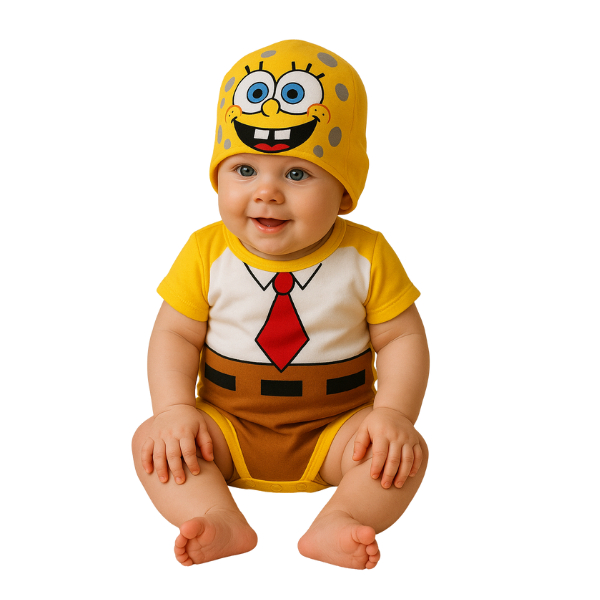 Body temático mesversário bebê Bob Esponja com ou sem Boina | Shopee Brasil