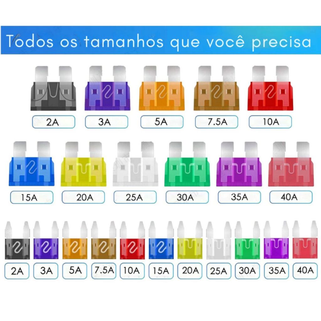 Kit 300 Fusível ATO e ATC (ATM) Automotivo Lâmina 2A-40A + Pinça ...