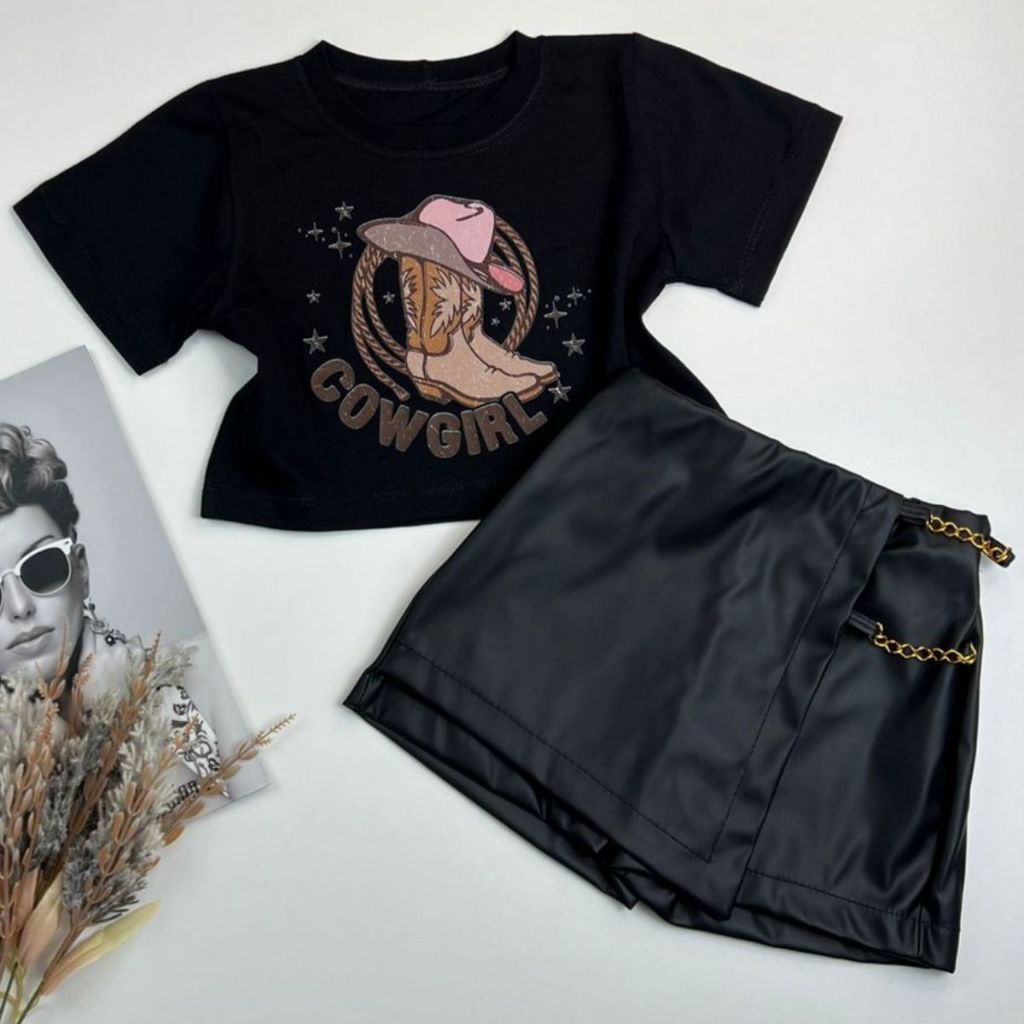 Conjunto Infantil Feminino Look Boiadeira Country Meninas Blusa Bota ...