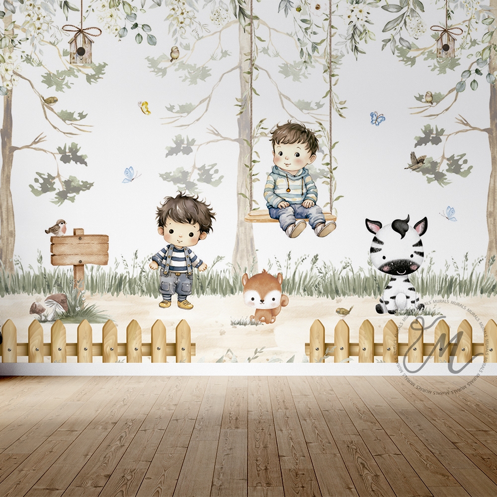Papel de Parede Infantil Meninos no Bosque Encantado | Shopee Brasil