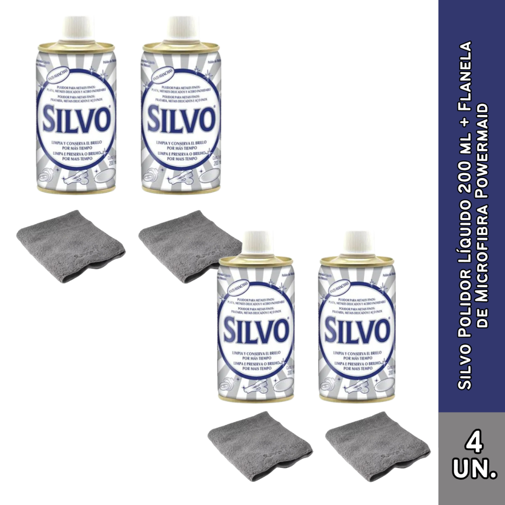 Kit Silvo Polidor de Metais 200 ml + Flanela de Microfibra Powermaid ...