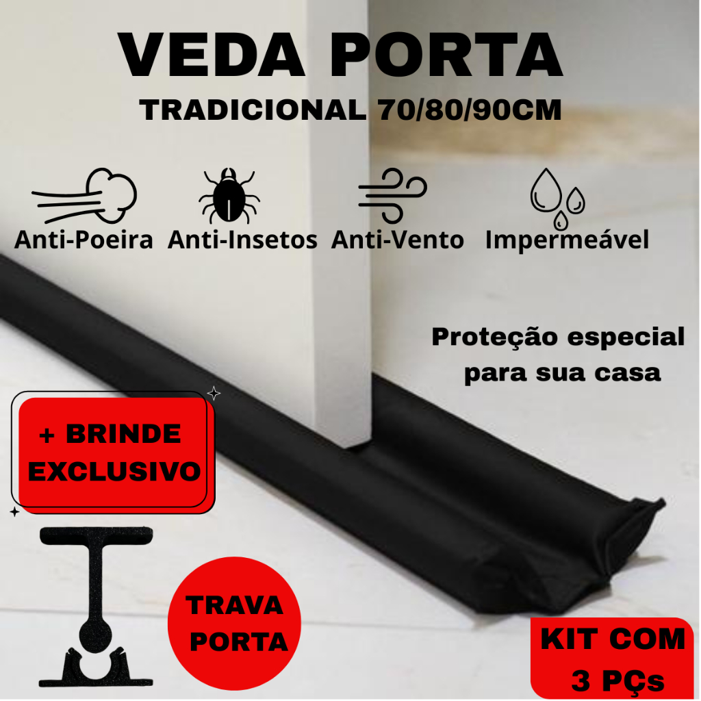 Veda Porta Rolinho Protetor kit 70cm / 80 cm/90cm Preto tradicional | Shopee Brasil