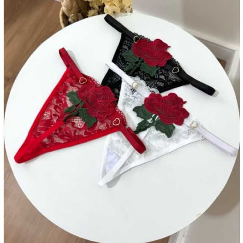 Kit 3 Tanga Rosa Aplique Calcinha Fio Dental Feminina | Shopee Brasil