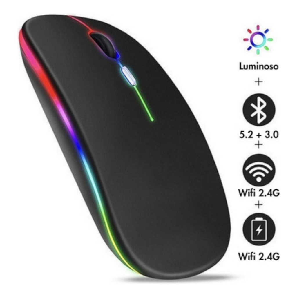 Mouse Sem Fio Recarregável Led RGB Clique Silencioso 2.4 Ghz Ergonômico Gamer Home Office ...